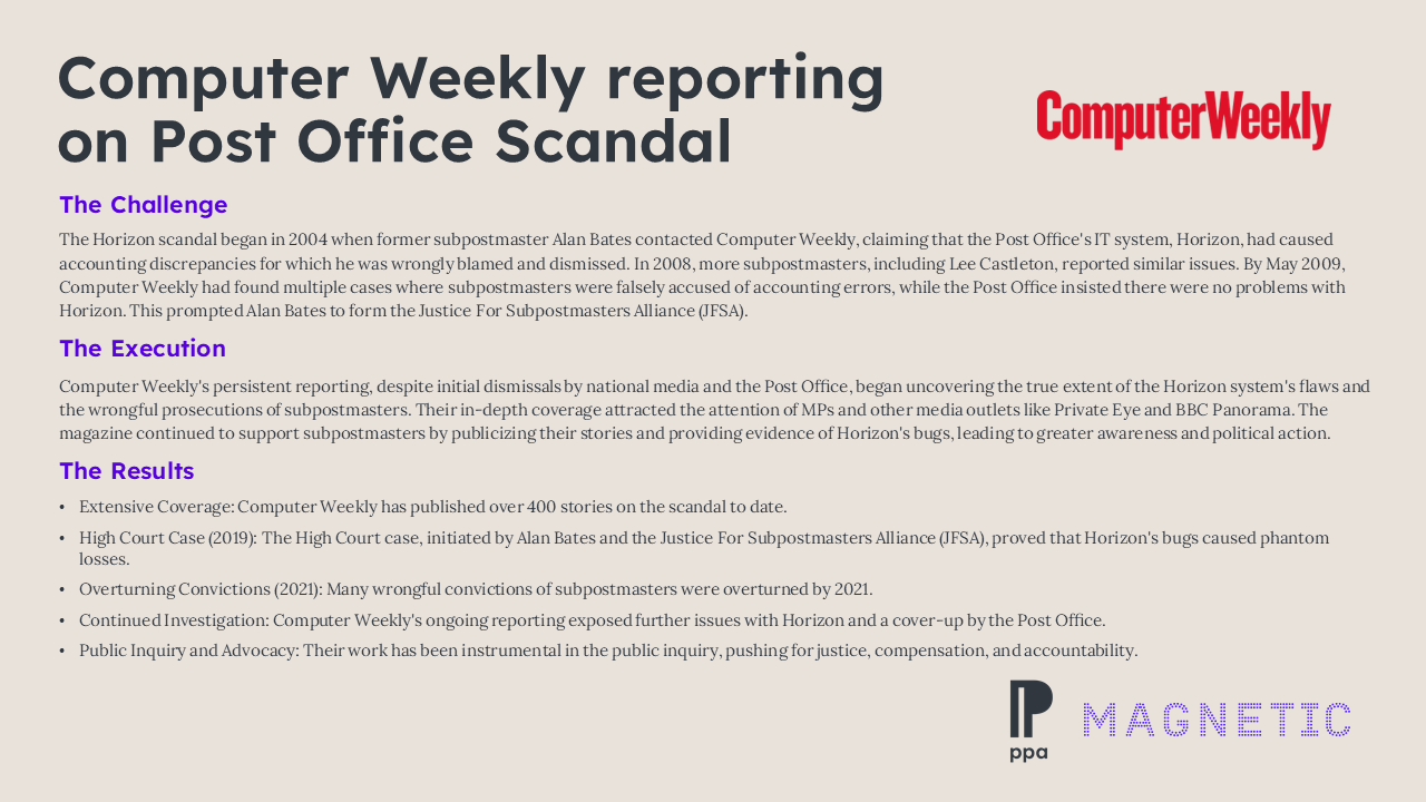 Computer Weekly reporting on the Post Office scandal - magnetic.media